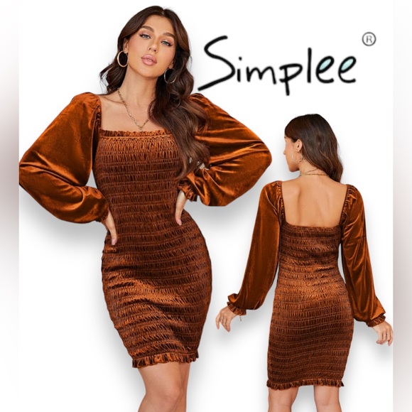 Dresses | 287 Medium Nwt Simplee Womens Long Sleeve Velvet Dress ...